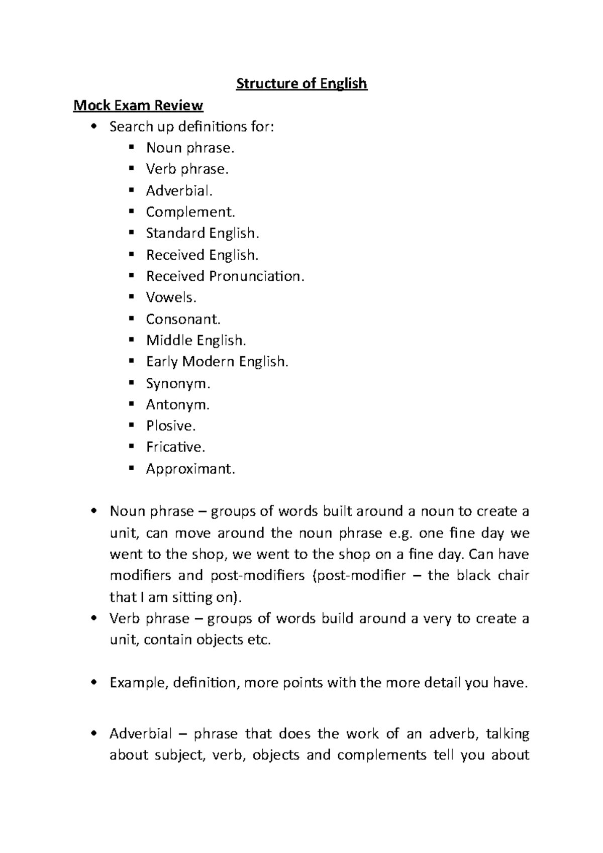 Structure of English - Structure of English Mock Exam Review Search up ...