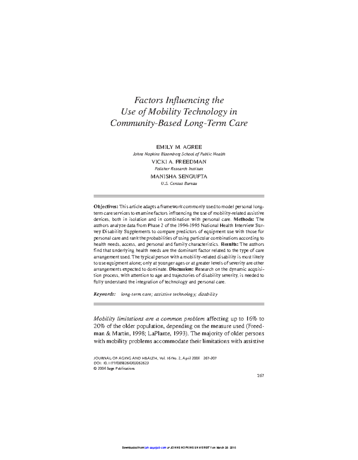 Factors Influencing the Use of Mobility - 10/0898264303262623JOURNAL OF ...