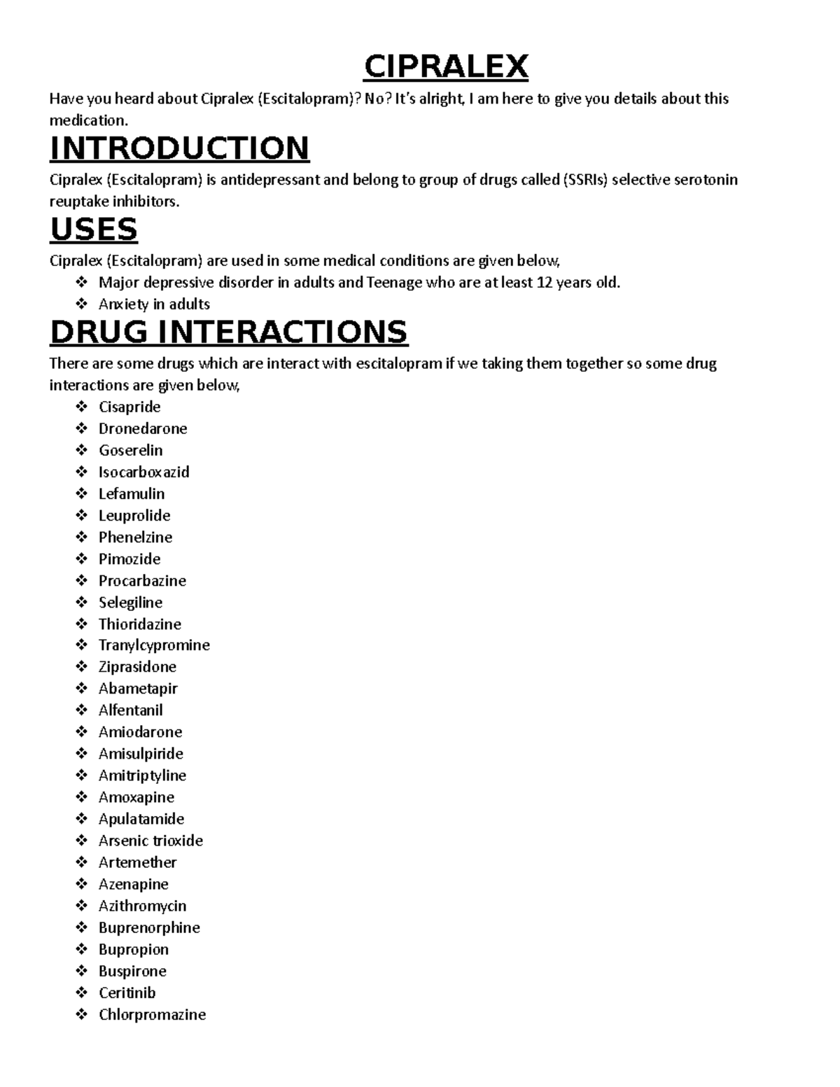 Cipralex - Medications are basic part of our life so, we should know ...