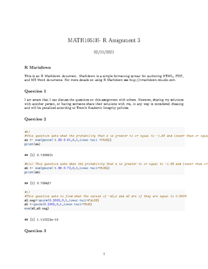 R-Assignment 3 - Summer course R-assign 3 received 100% - MATH 1051H-Summer 2022, R-Assignment 3 ...