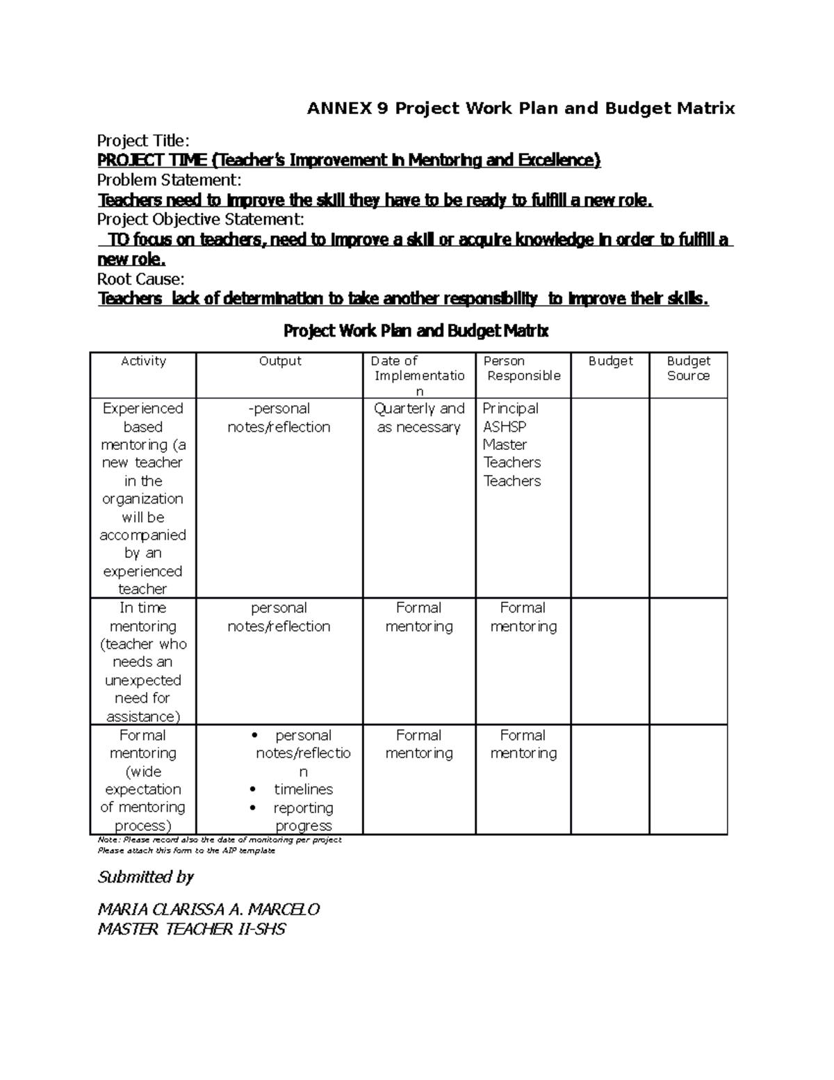 Project time - a little to help about intervention - ANNEX 9 Project ...