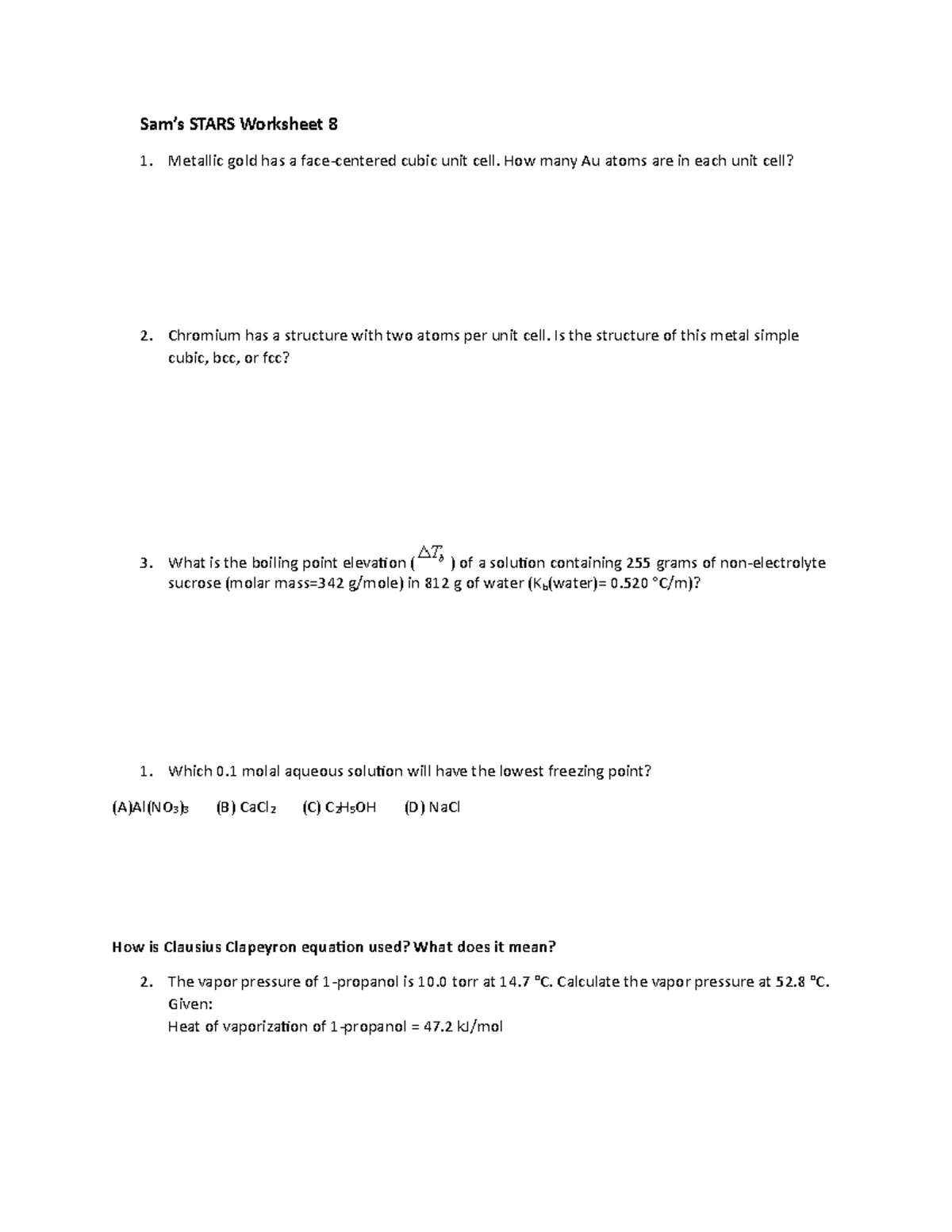 Worksheet 8 2022 - Practice problems worked with tutor over unit cells ...