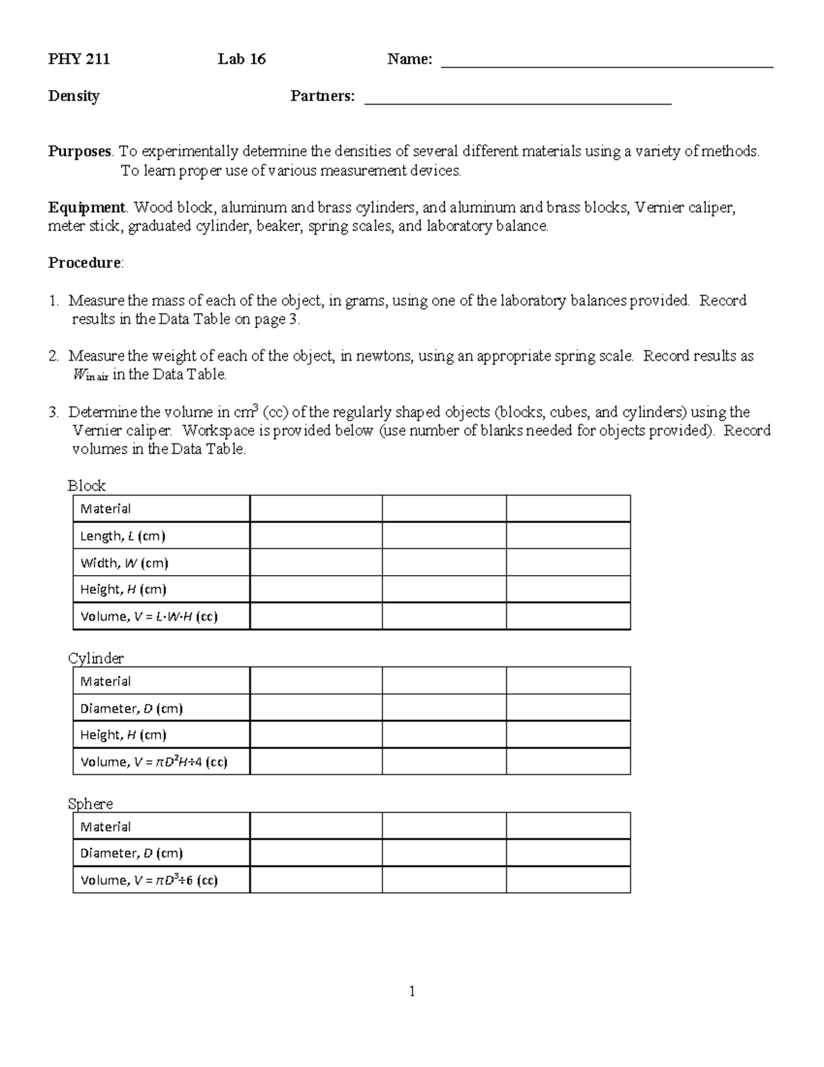 L16-Density density density - PHY 211 Lab 16 Name