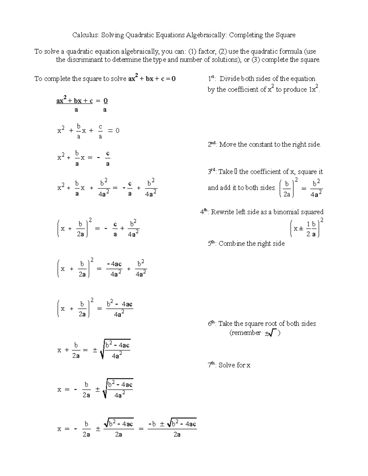 01.3. Pre-calculus - Solving Quadratic Equations - Completing the ...