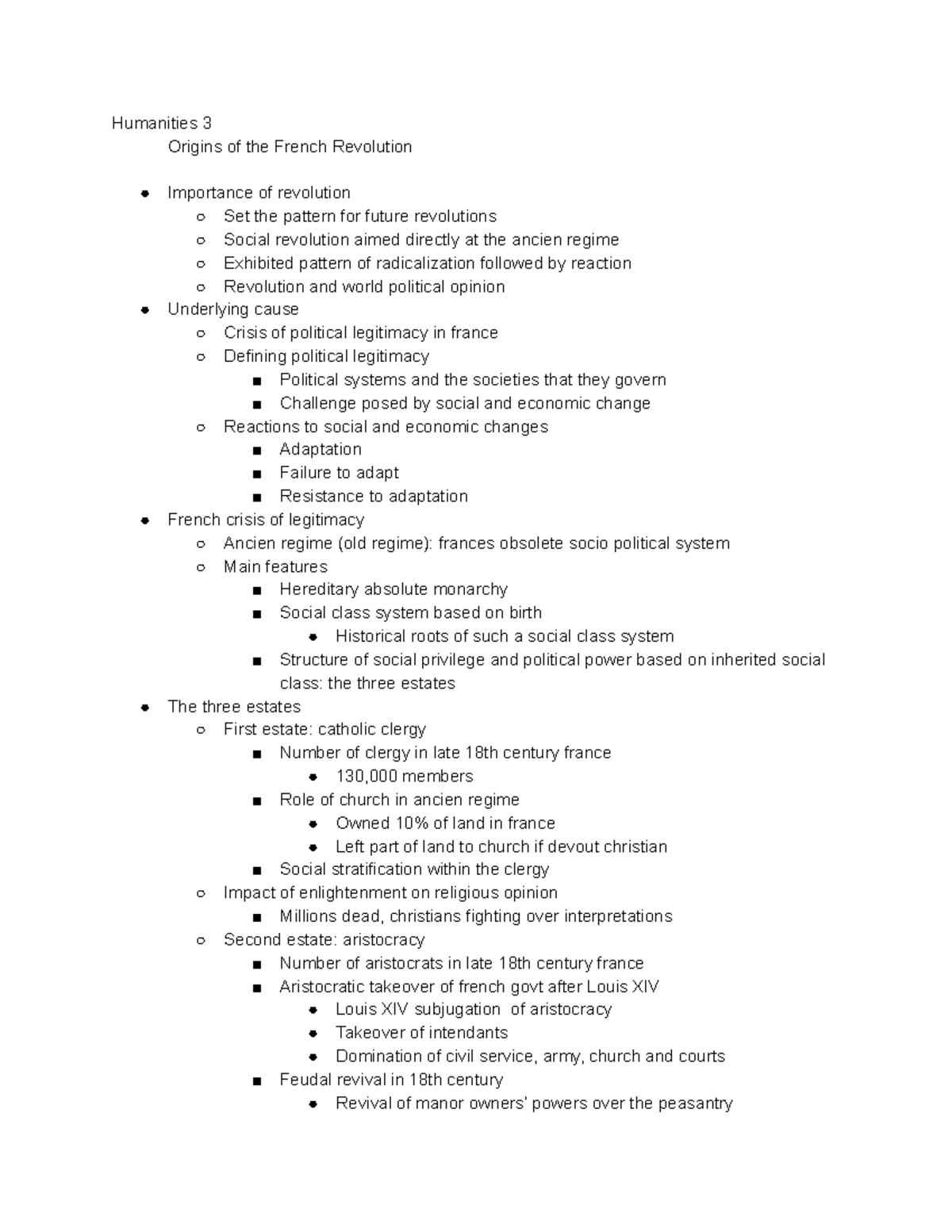 Humanities 3 French Revolution - Humanities 3 Origins of the French ...