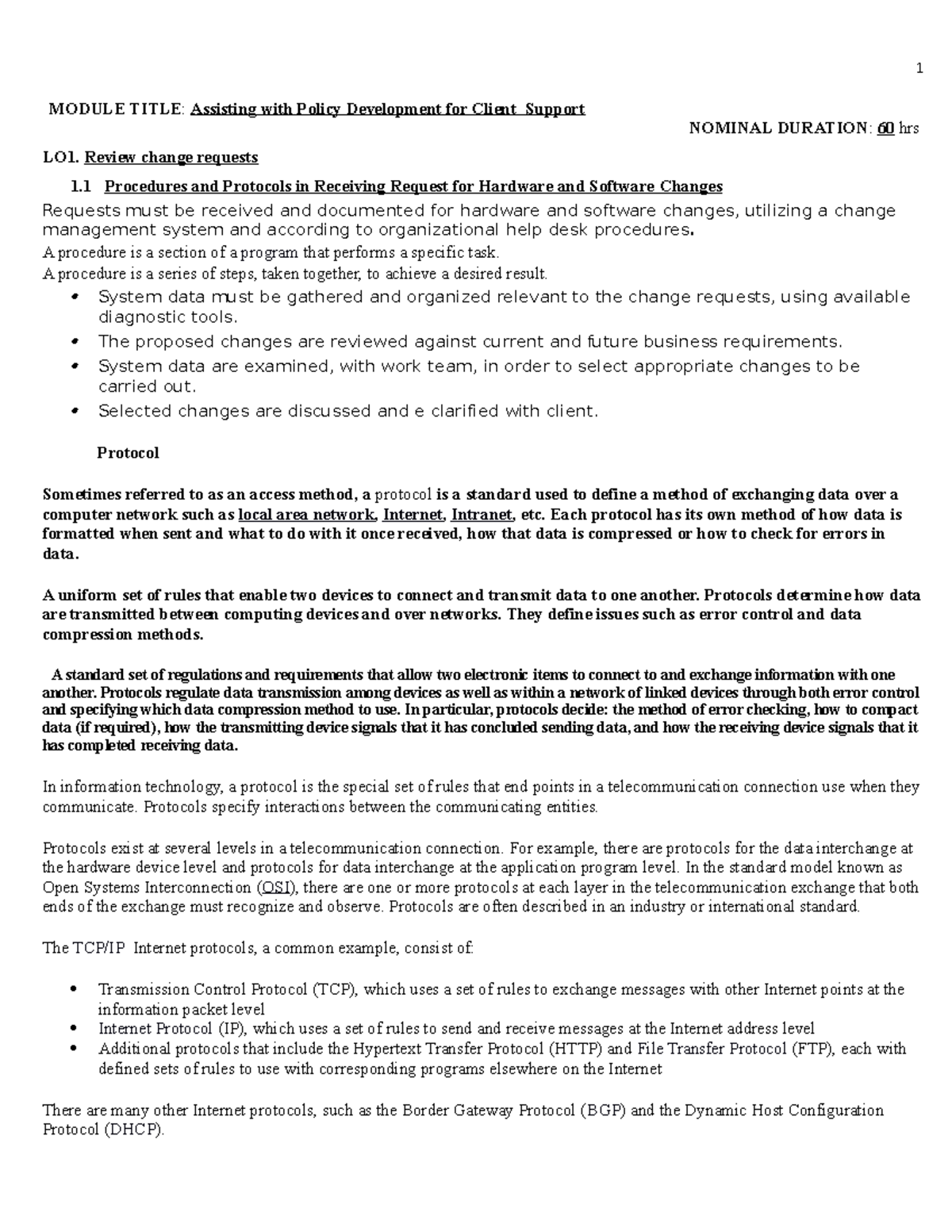 03 Assisting with Policy Development for Client Support - Review change ...