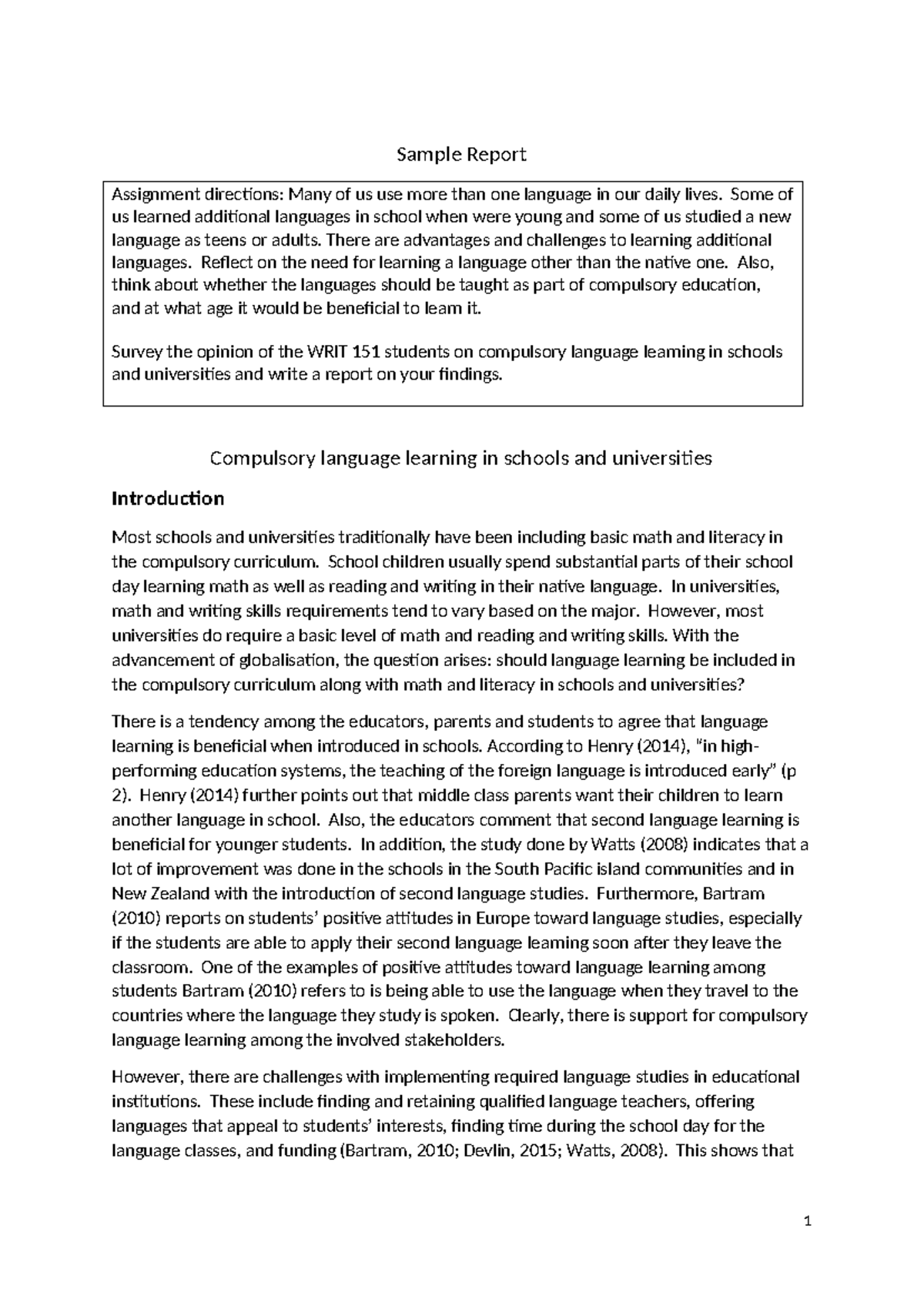 Report sample KNVBC - Sample Report Assignment directions: Many of us ...