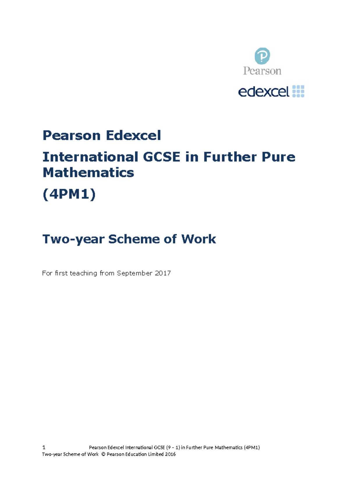 Igcse Further Pure Maths (4PM1) scheme of work - Pearson Edexcel ...