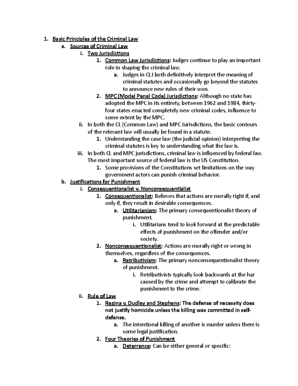 Criminal Law Outline Ch. 1 and 2 - Basic Principles of the Criminal Law ...