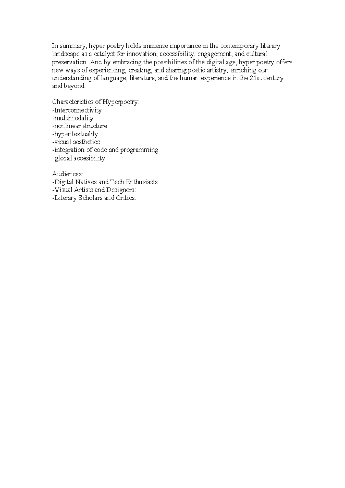 Summary - In summary, hyper poetry holds immense importance in the ...