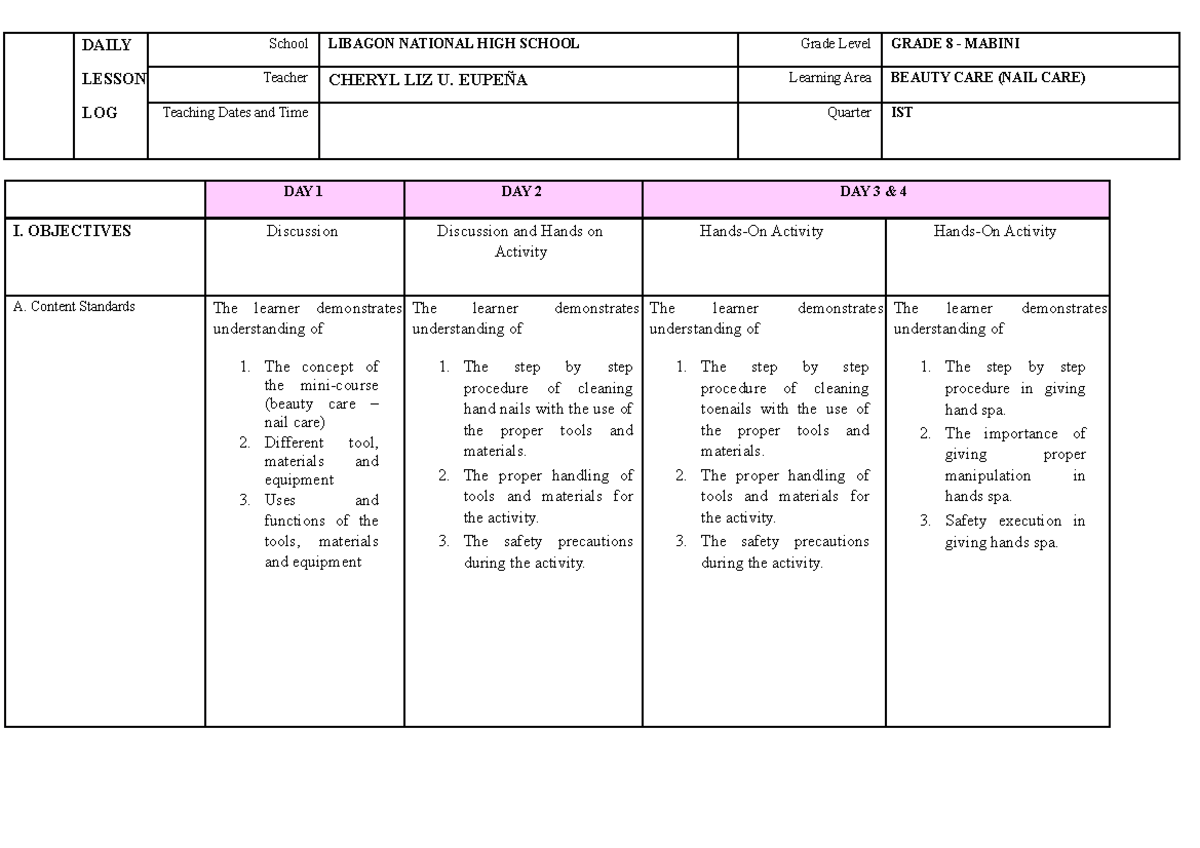 DLL - DLL GRADE 8 - DAILY LESSON LOG School LIBAGON NATIONAL HIGH ...