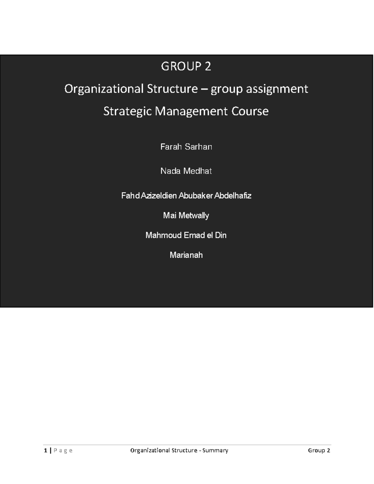 Organization Structure - Summary - Group work - GROUP 2 Organizational ...