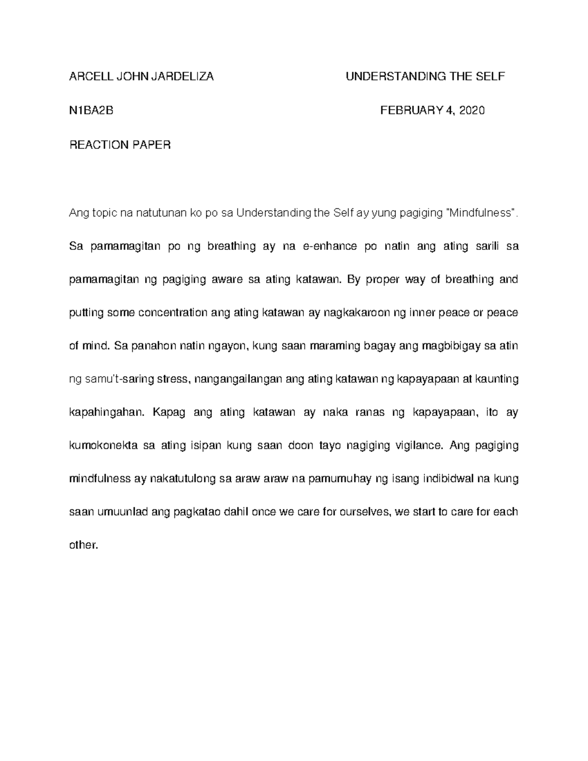 Arcell JOHN Jardelizaunderstanding THE SELF - ARCELL JOHN JARDELIZA ...