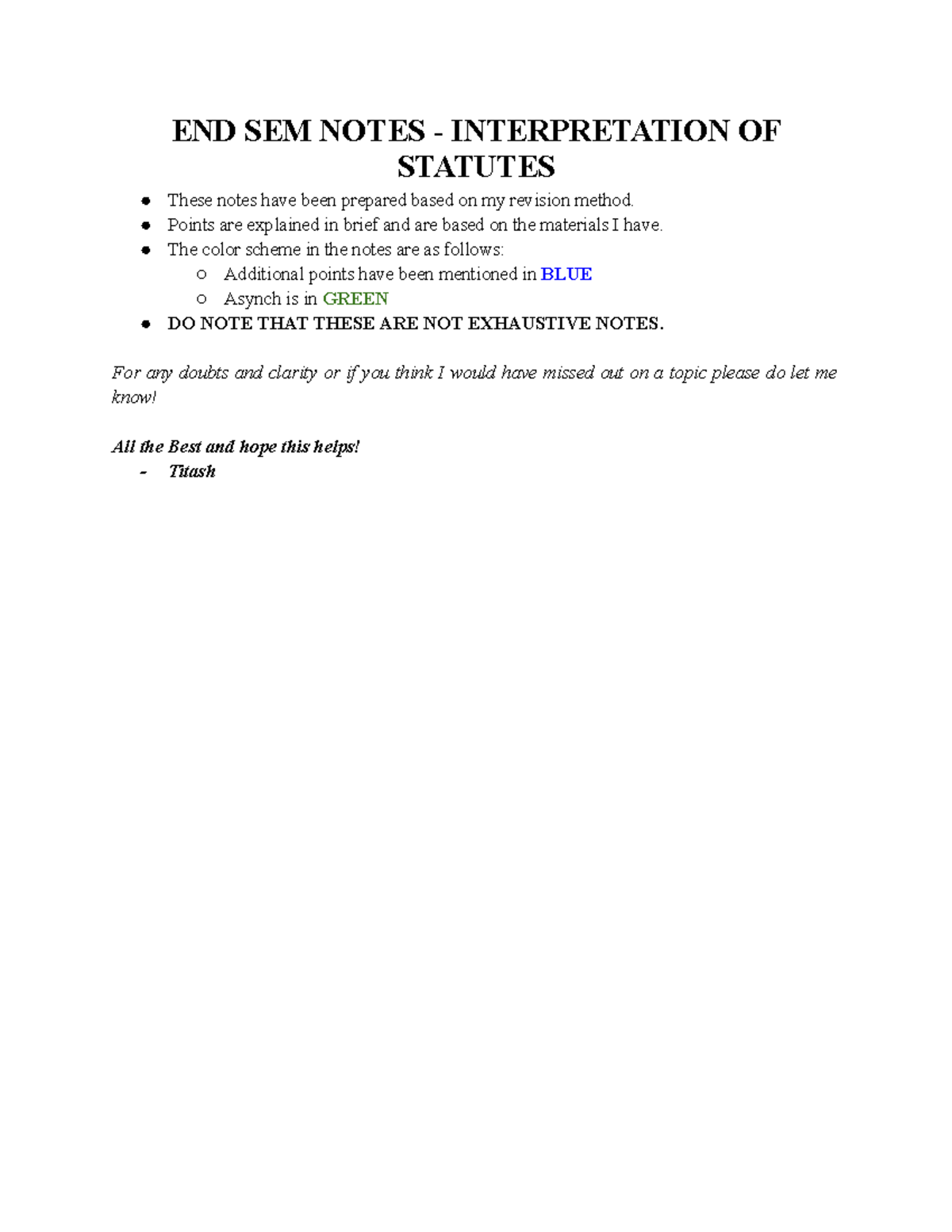 End Sem Notes - Io S - nnn - END SEM NOTES - INTERPRETATION OF STATUTES ...