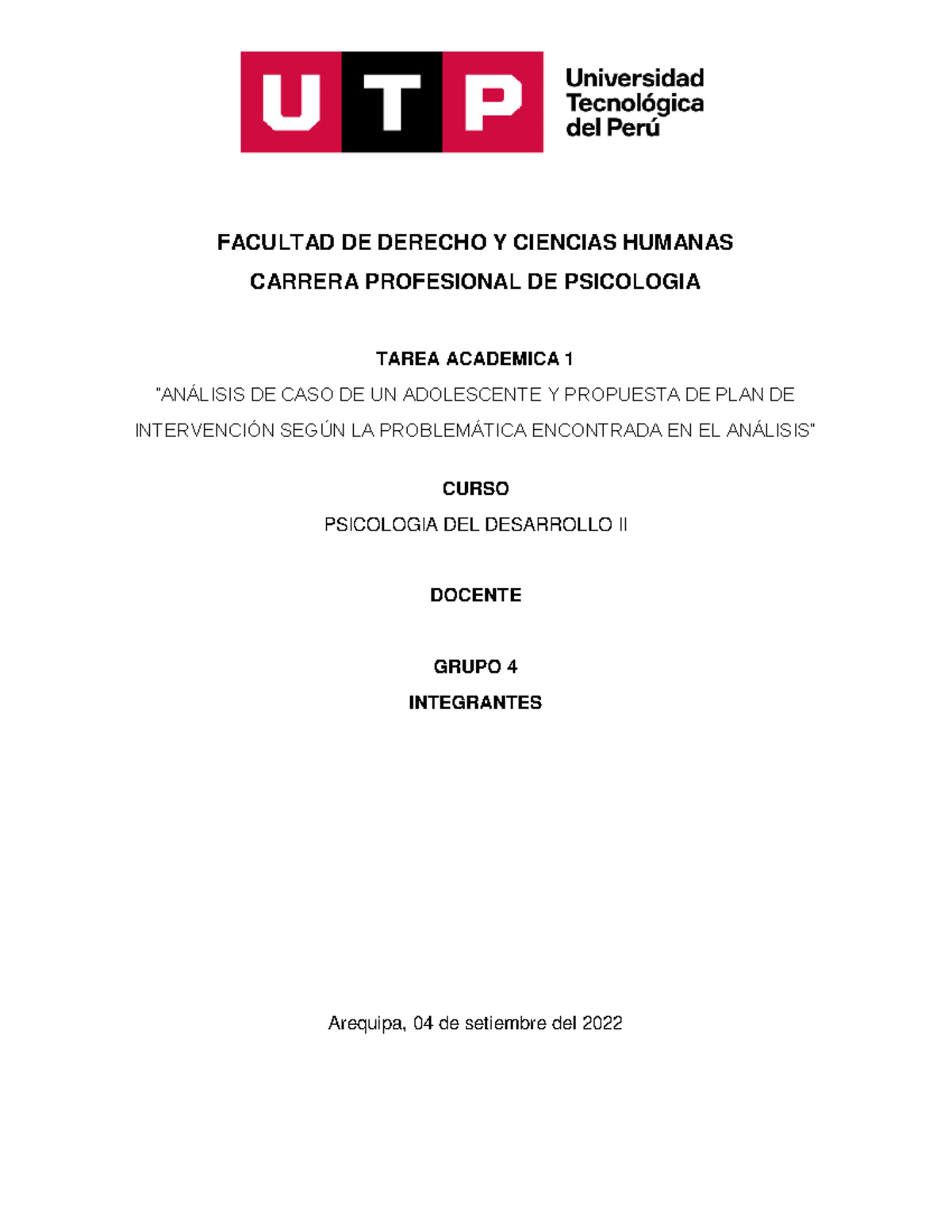 Tarea Aacademica 1 Desarrollo II - FACULTAD DE DERECHO Y CIENCIAS HUMANAS CARRERA PROFESIONAL DE ...