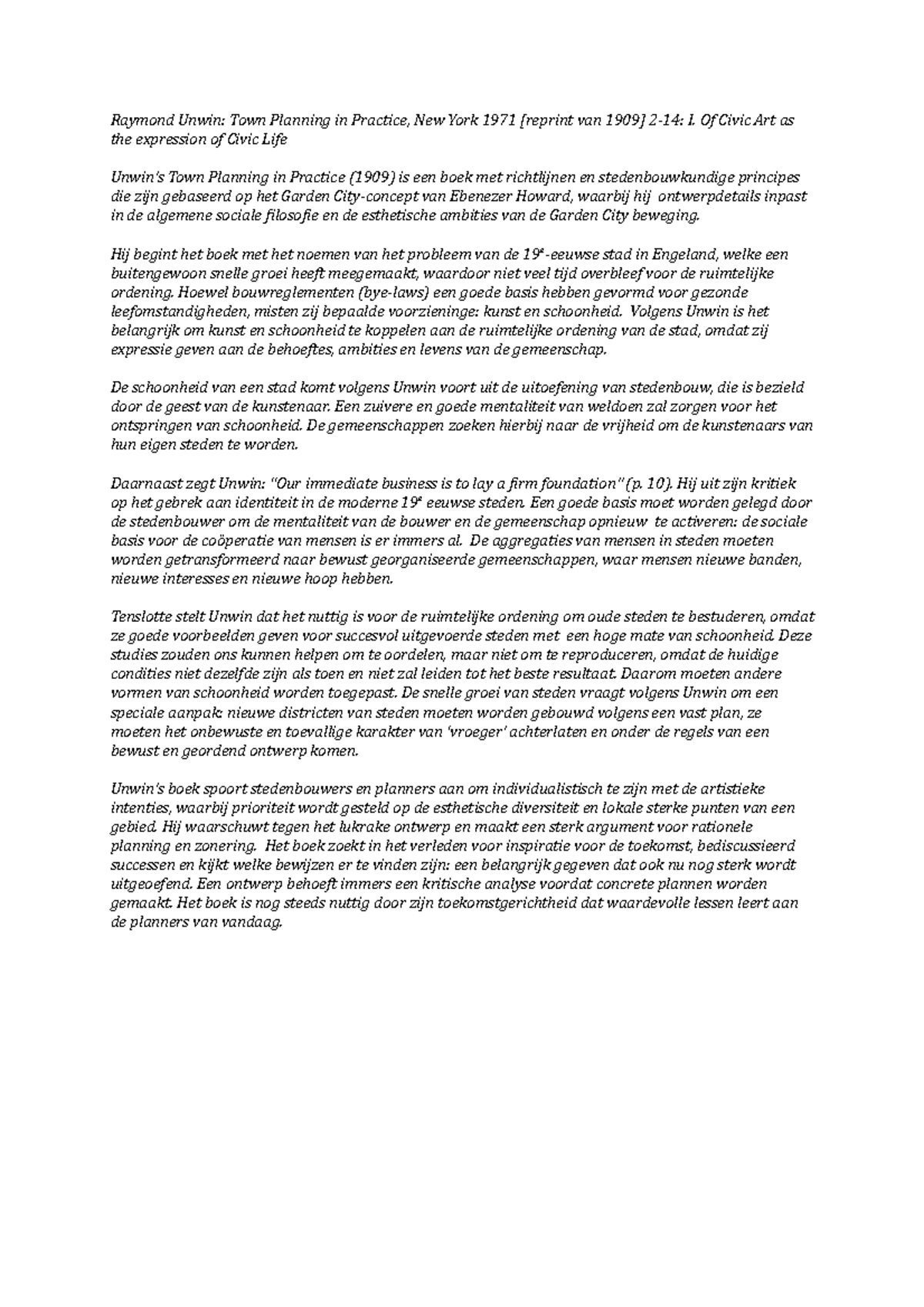 Raymond Unwin - Town Planning in Practice.docx - Raymond Unwin: Town ...