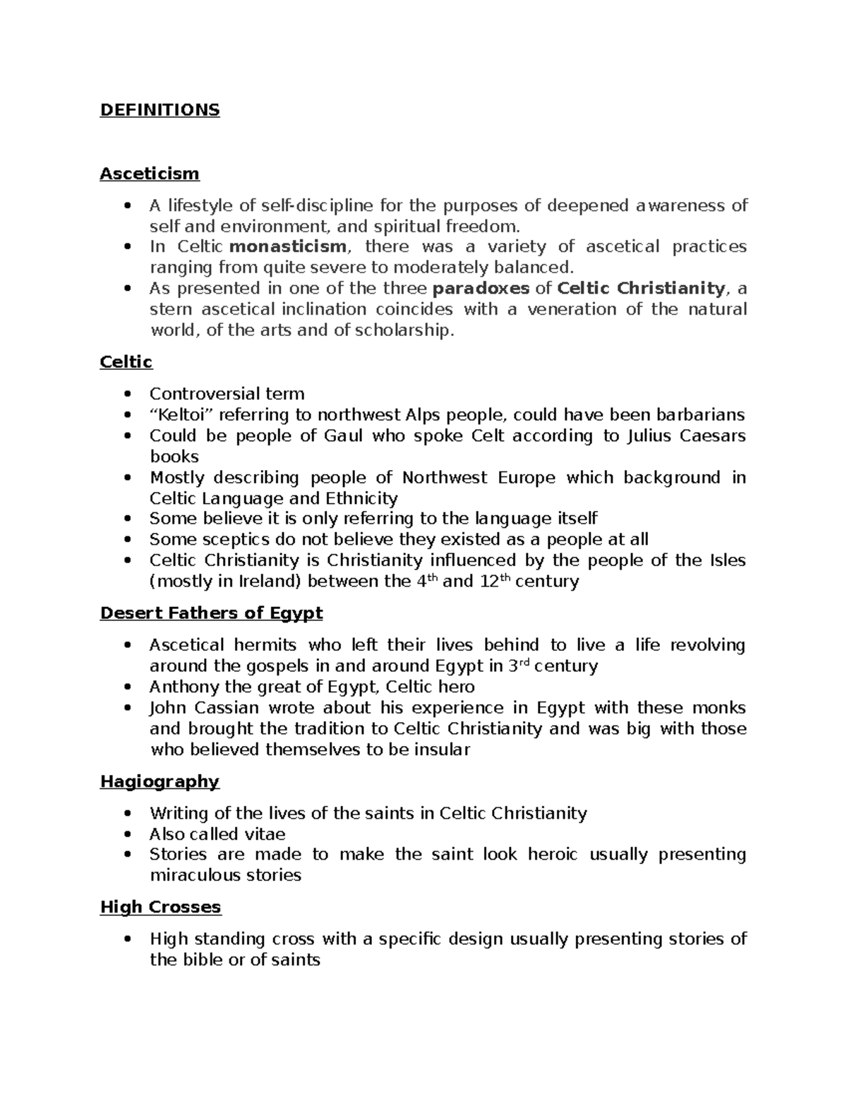 Definitions - DEFINITIONS Asceticism A lifestyle of self-discipline for ...