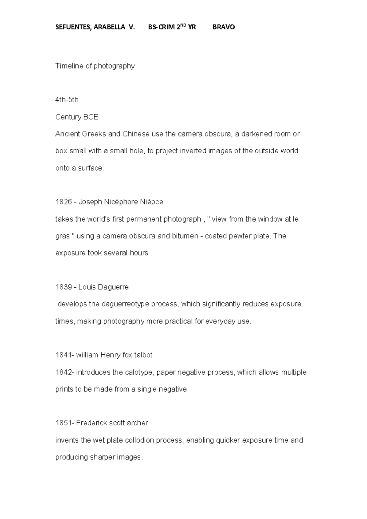 Timeline - SEFUENTES, ARABELLA V. BS-CRIM 2 ND YR BRAVO Timeline of ...