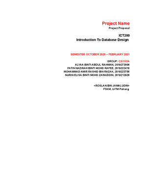 Final Report ICT200 OBunga - ICT 200: INTRODUCTION TO DATABASE DESIGN FINAL REPORT Group: OBUNGA ...