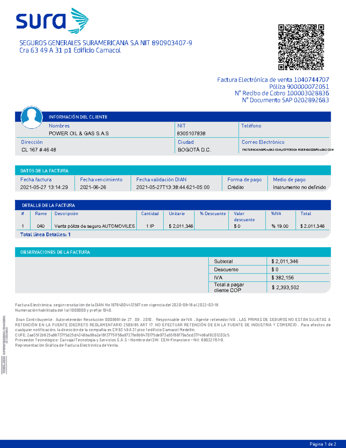 Factura sura poliza - ####### INFORMACIÓN DEL CLIENTE Nombres NIT ...