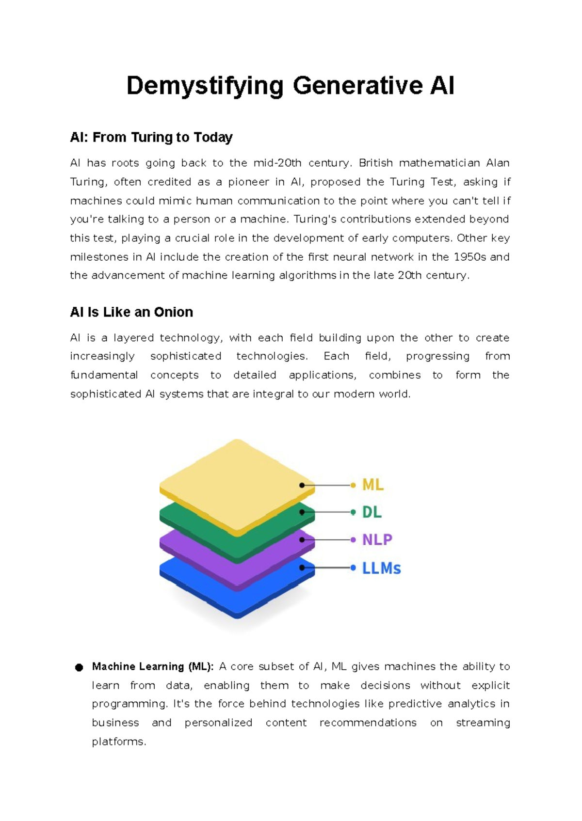 Demystifying Generative AI - British mathematician Alan Turing, often credited as a pioneer in ...