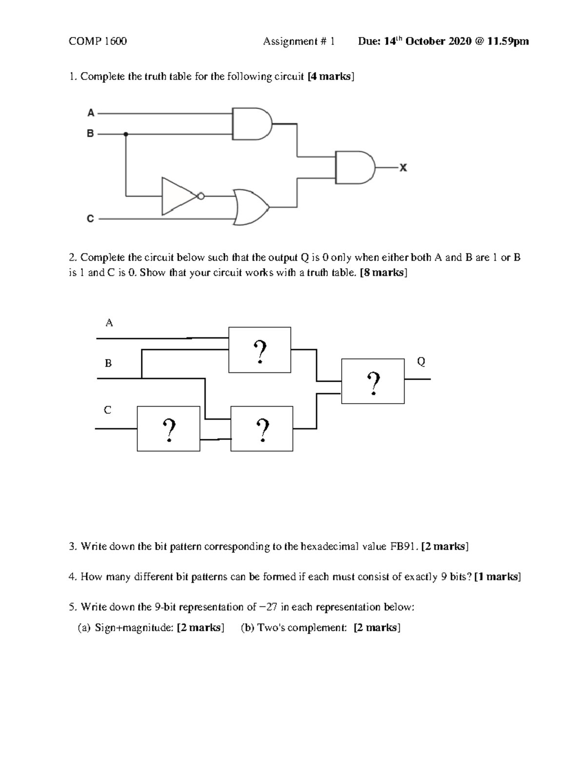 COMP 1600 Assingment 1 correction 10 - COMP 1600 Assignment # 1 Due: 14th October 2020 @ 11 ...