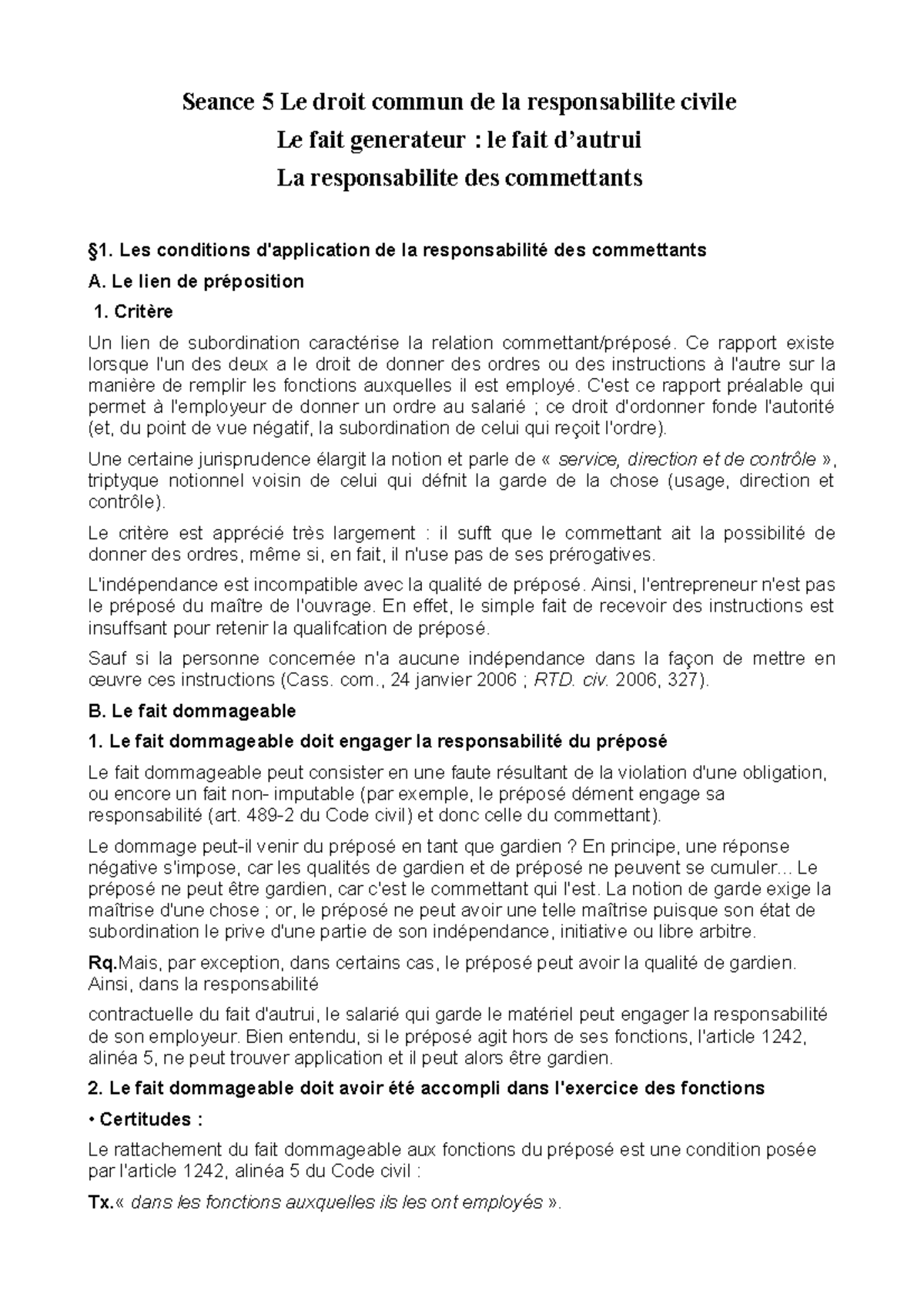 Fiche Seance 5 - DROIT CIVIL DE LA RESPONSABILITE - Seance 5 Le droit ...