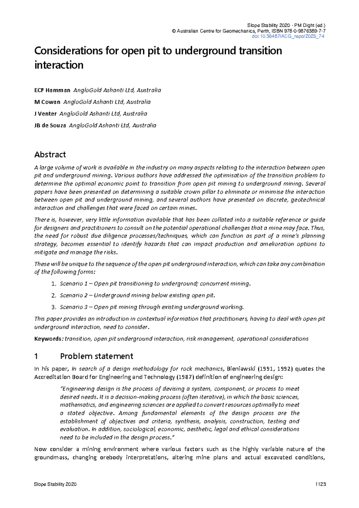 74 Hamman - notes - Considerations for open pit to underground ...
