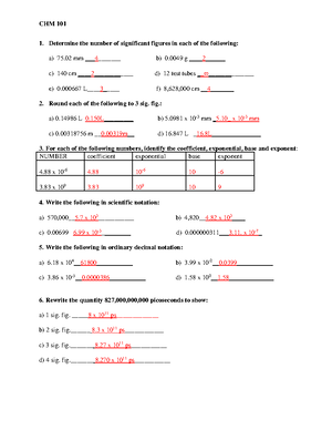 Ch 2-worksheet 2-Key - N/a - CHM 101 Convert the following: a. 158 L to ...