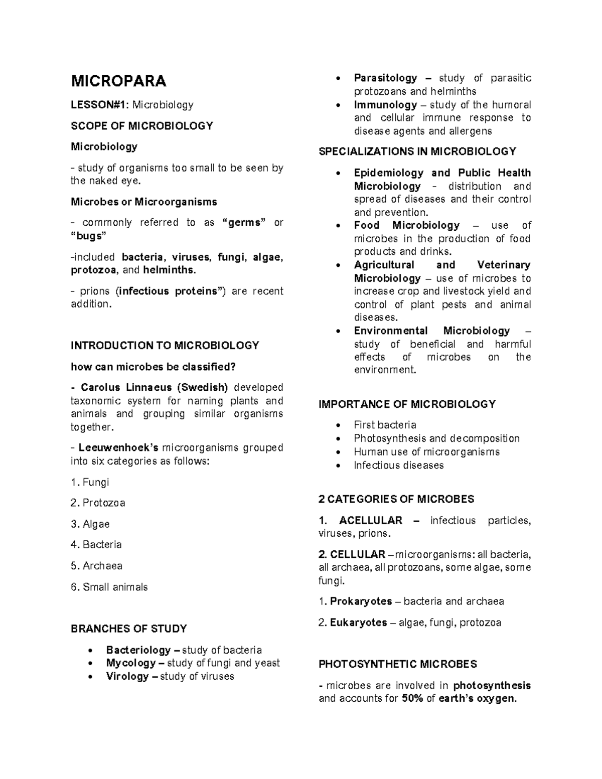 Lesson ^N1 Microbiology (micropara) - MICROPARA LESSON#1: Microbiology ...