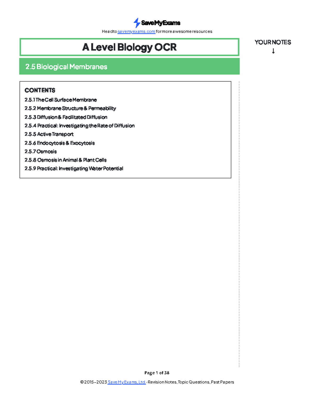 Savemyexams Module 2.5 - Page 1 of 38 A Level Biology OCR 2 Biological ...
