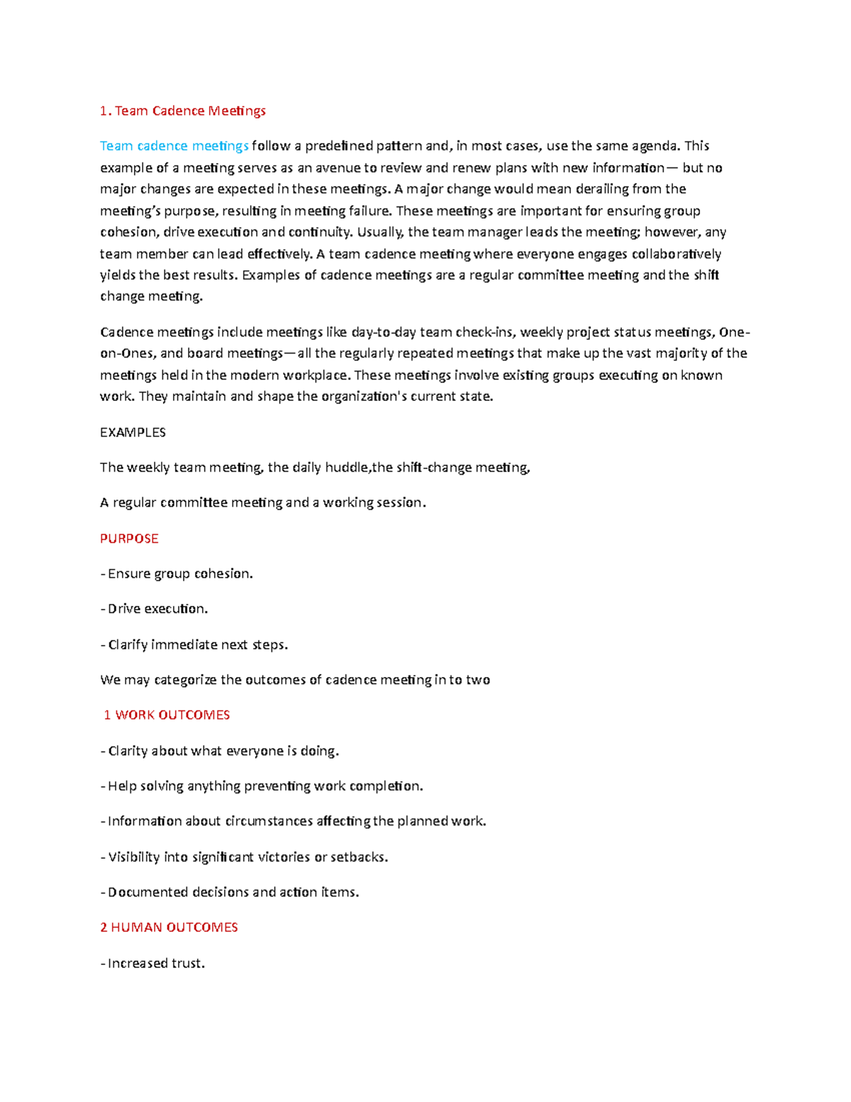1. Team Cadence - Team Cadence Meetings Team cadence meetings follow a ...