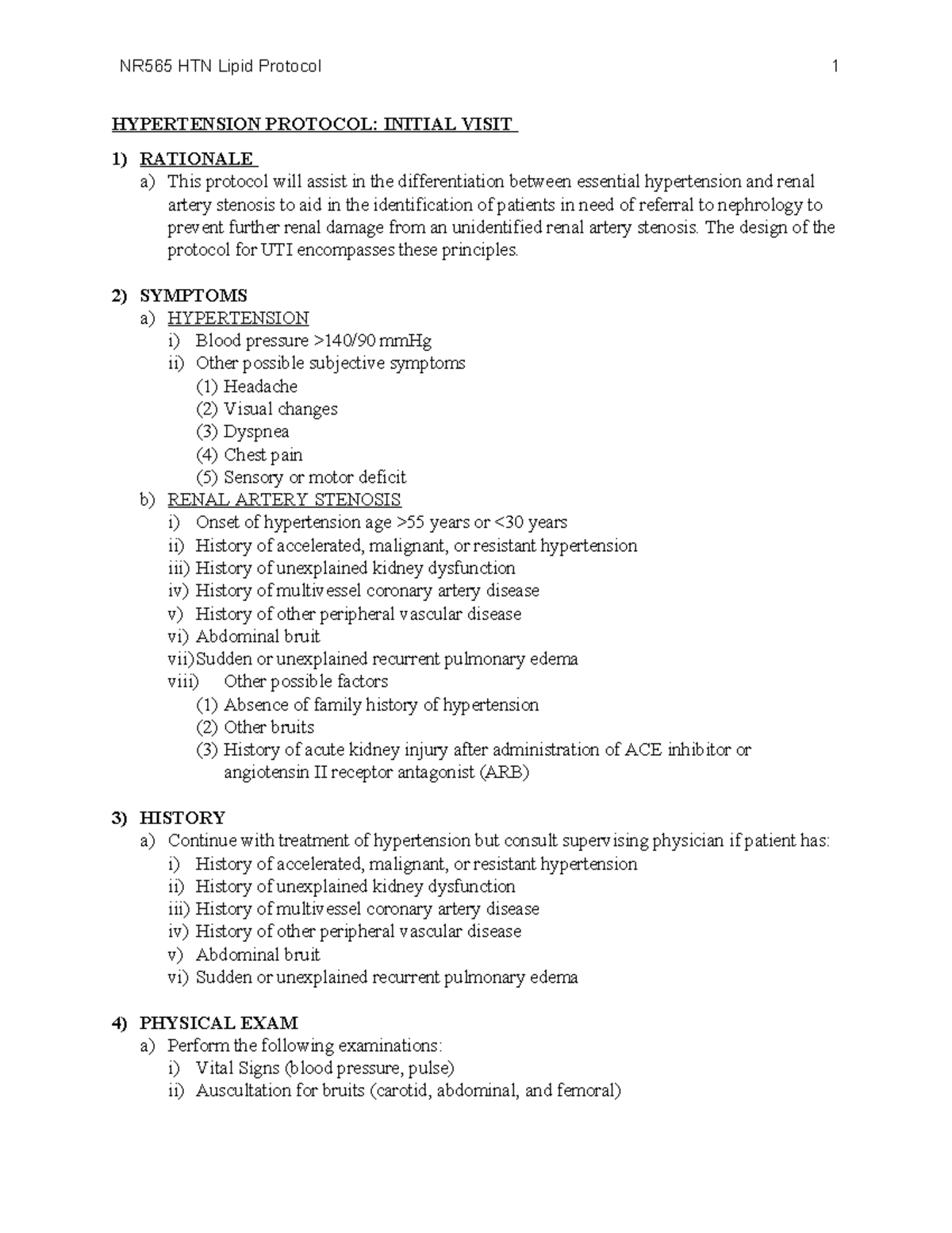 Hypertension Document - HYPERTENSION PROTOCOL: INITIAL VISIT 1 ...