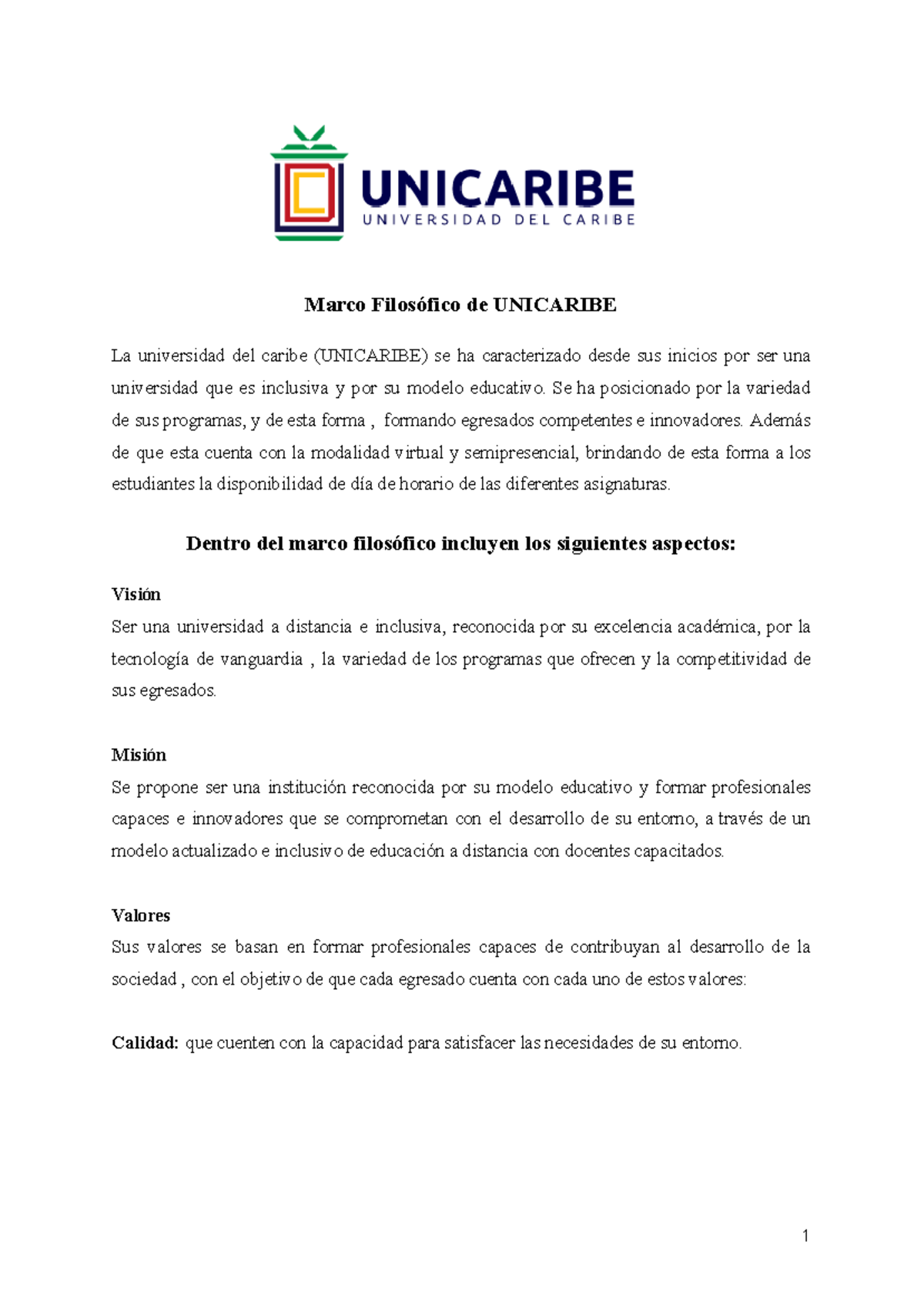 Unidad 1 - Actividad 1 - Marco Filosofico - Marco Filosófico de ...