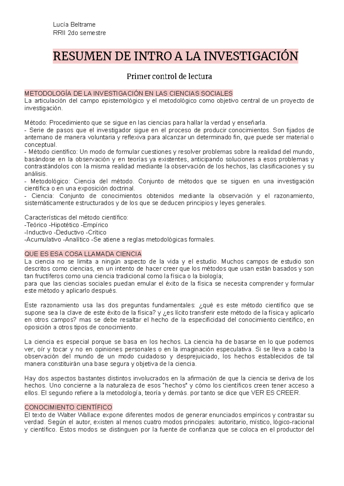 Resumen DE Intro A LA Investigación - RRII 2do semestre RESUMEN DE ...
