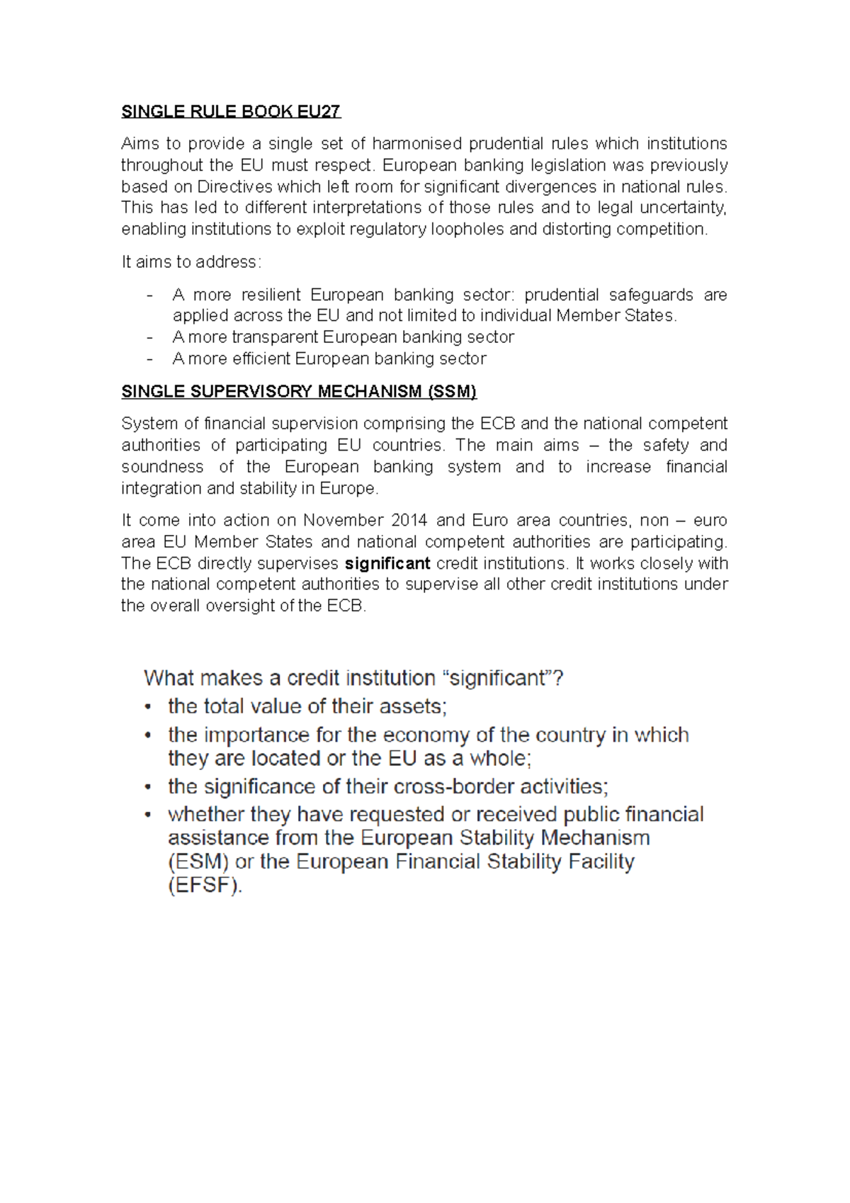 Banking Union - 2nd unit - SINGLE RULE BOOK EU Aims to provide a single ...