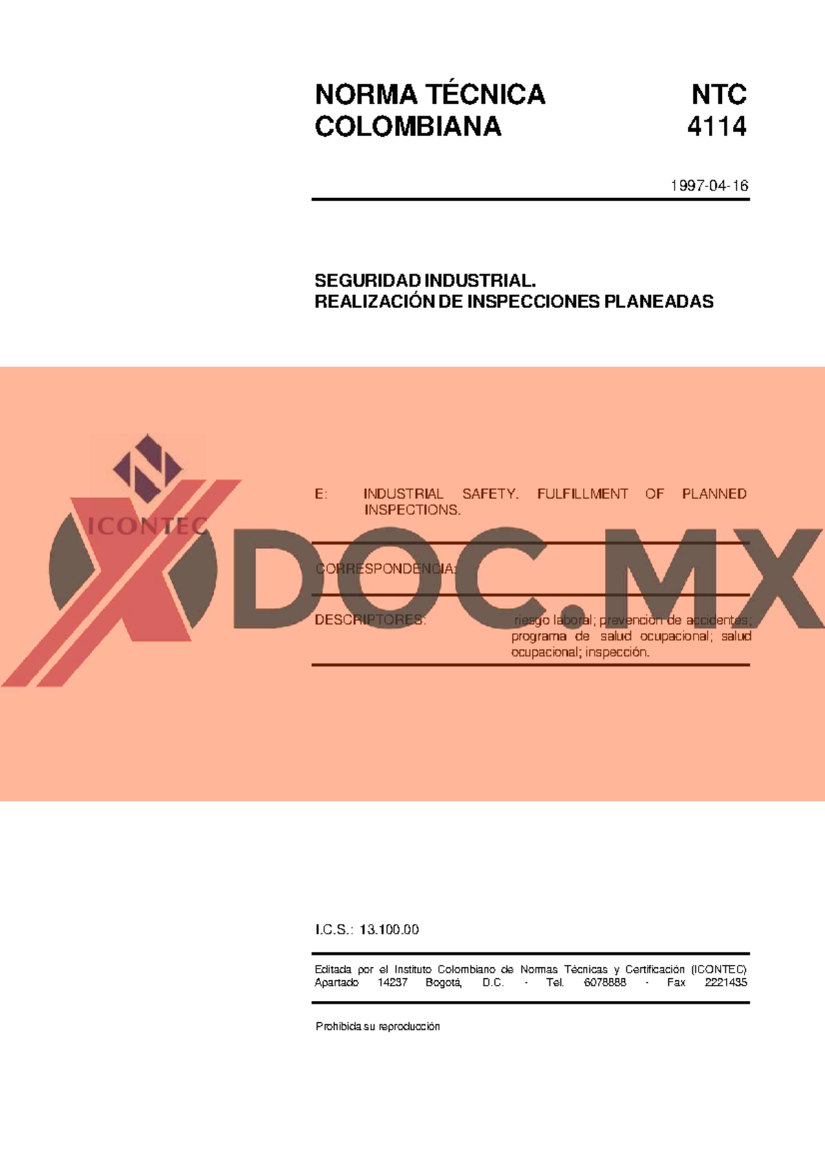 Xdoc - Hola - NORMA TÉCNICA NTC COLOMBIANA 4114 1997-04- SEGURIDAD ...