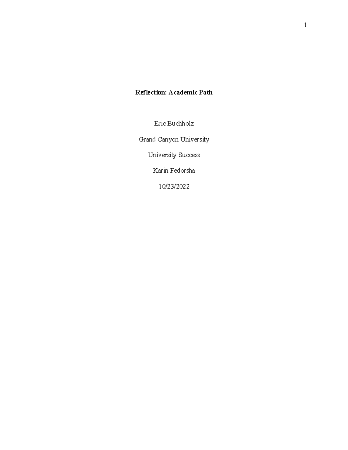 Reflection Academic Plan - Reflection: Academic Path Eric Buchholz ...