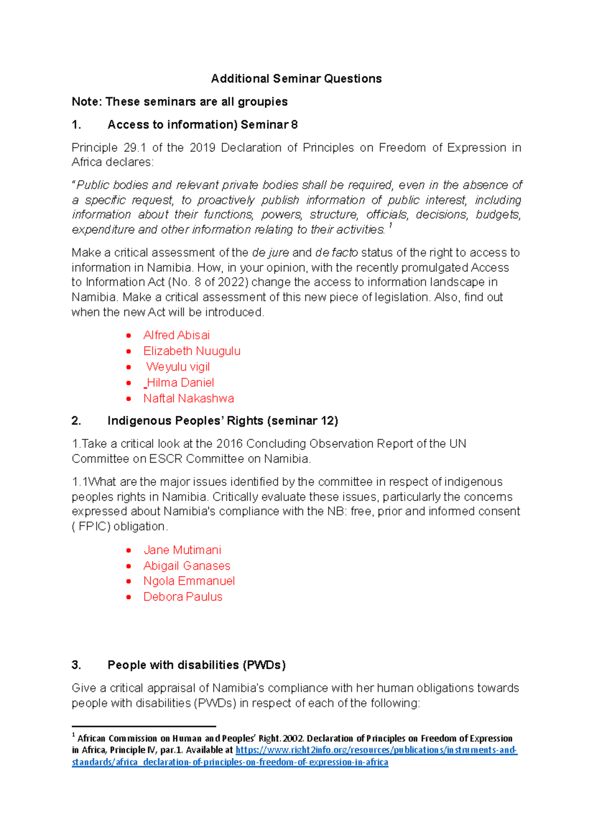 Additional Seminar Questions 2023 - Additional Seminar Questions Note ...