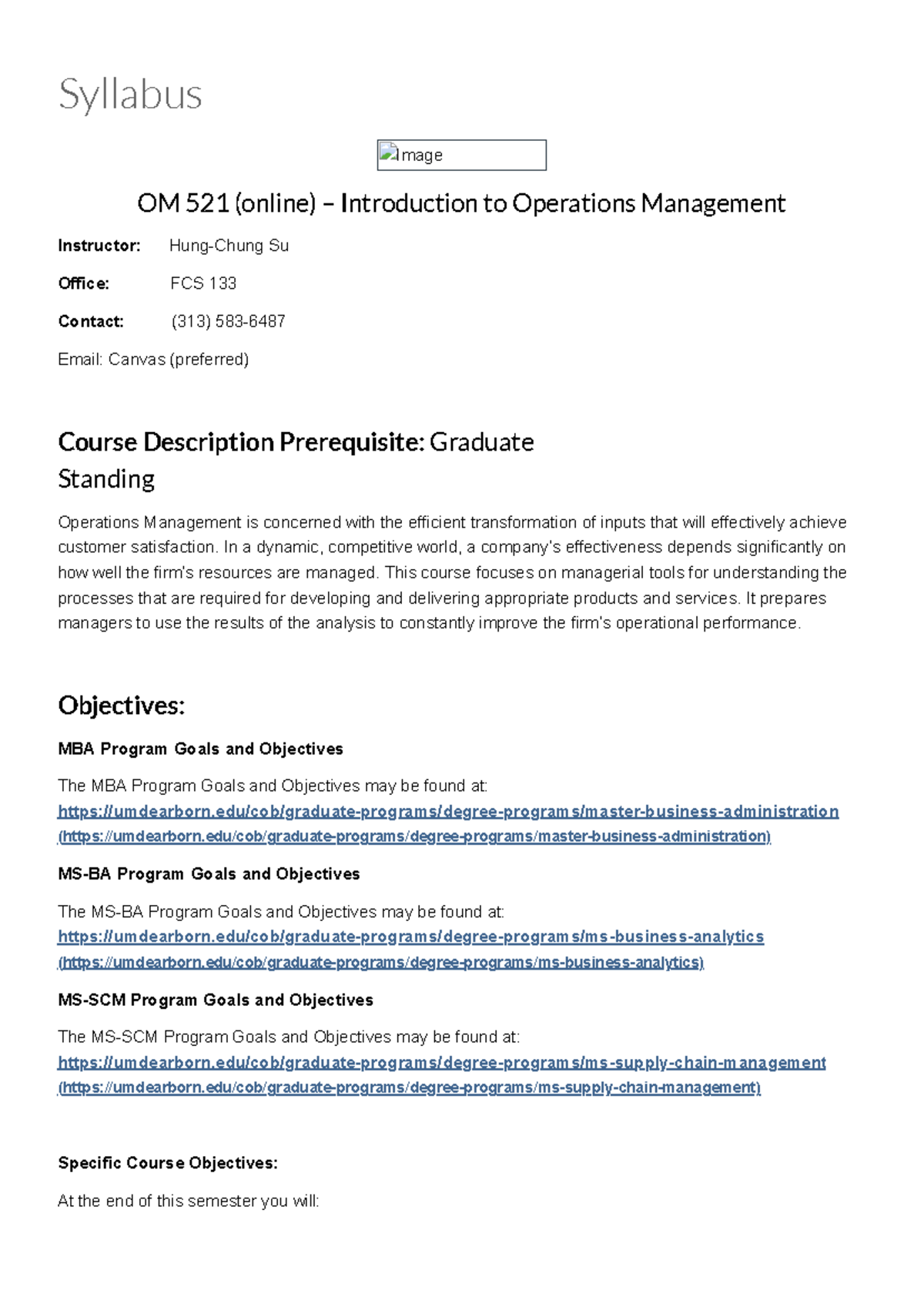 Syllabus Winter 2020 - OM-521-001-Operations Management - Syllabus ...