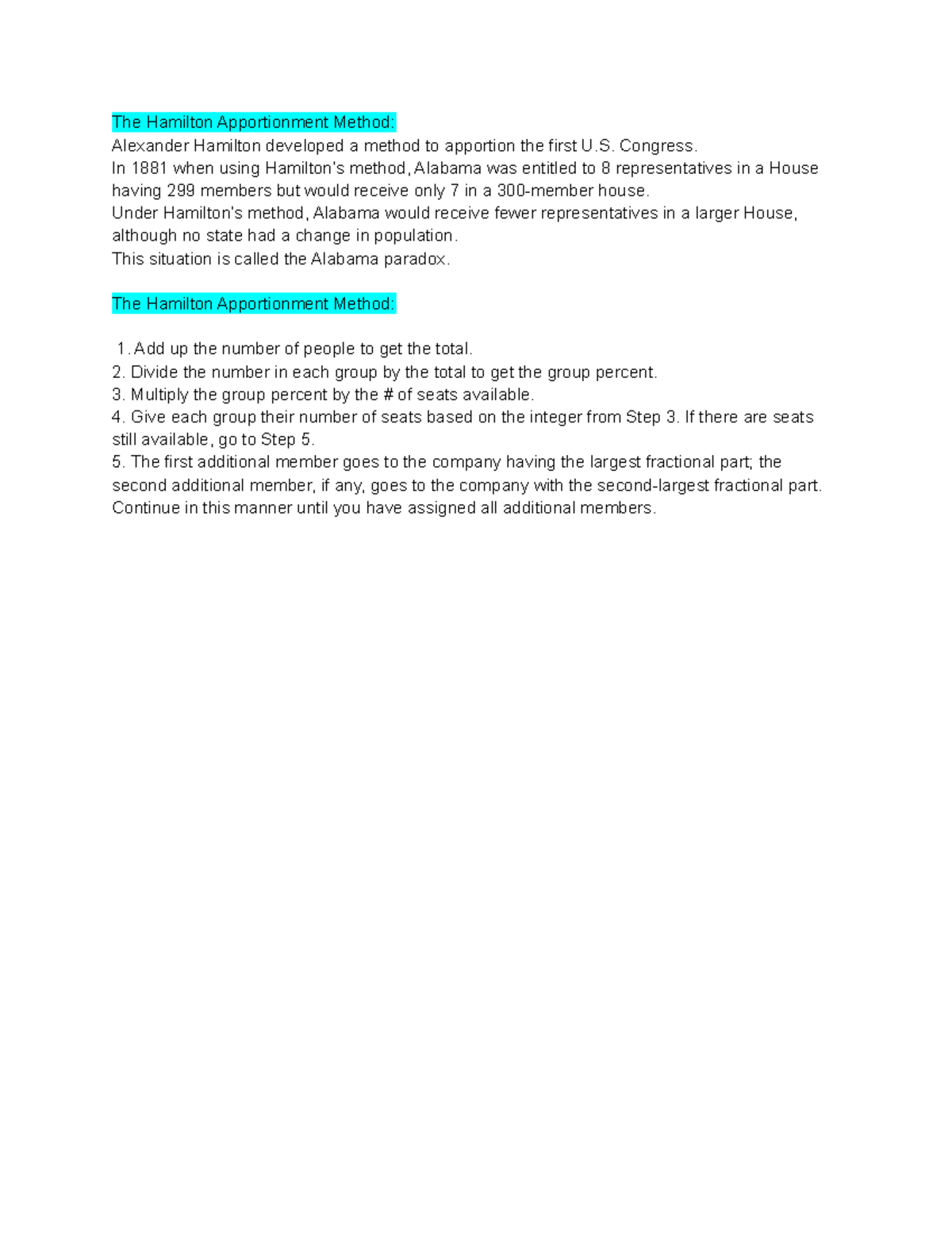 10.2A Notes - The Hamilton Apportionment Method: Alexander Hamilton ...