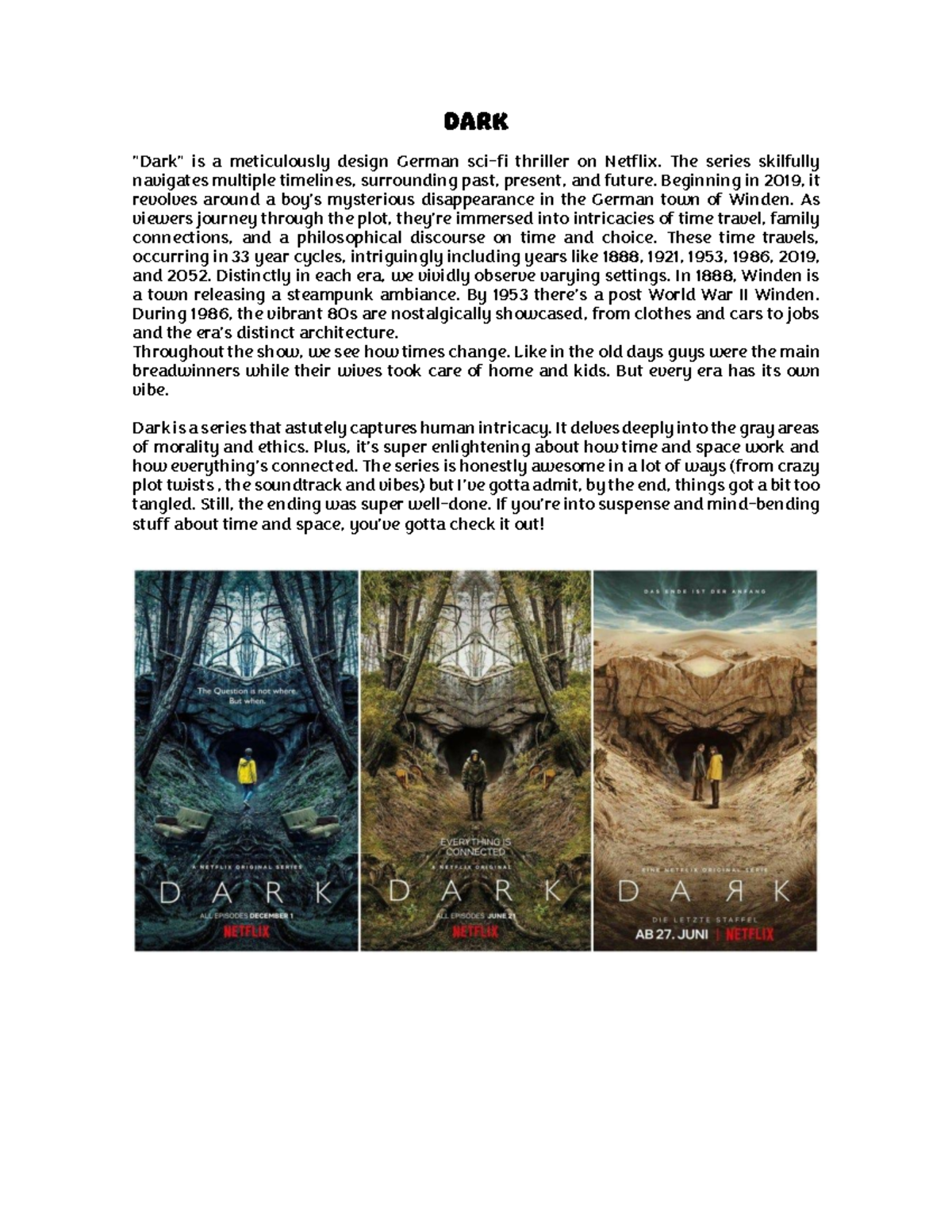 DARK - movie review - DARK "Dark" is a meticulously design German sci ...