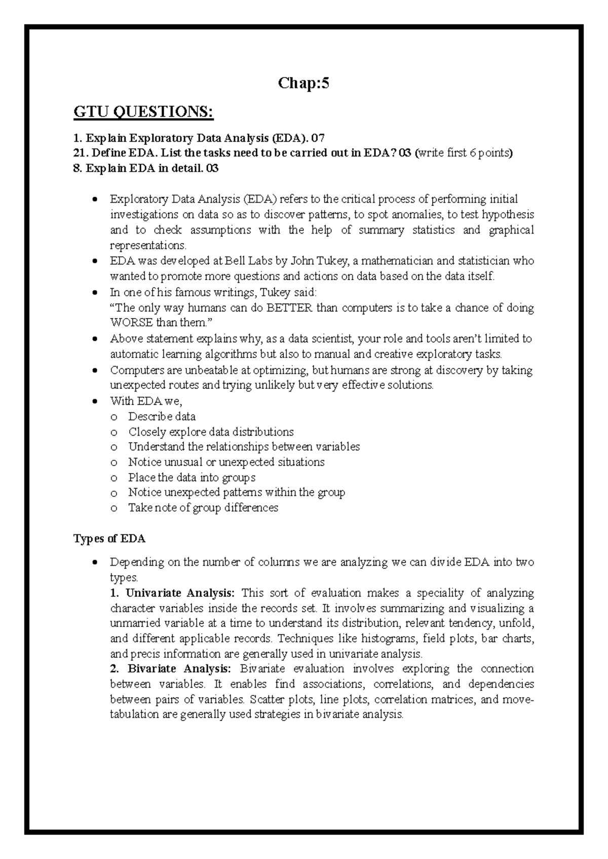 Pds Chap 5 Helpful Notes Of Pds Chap Gtu Questions Explain Exploratory Data Analysis Eda