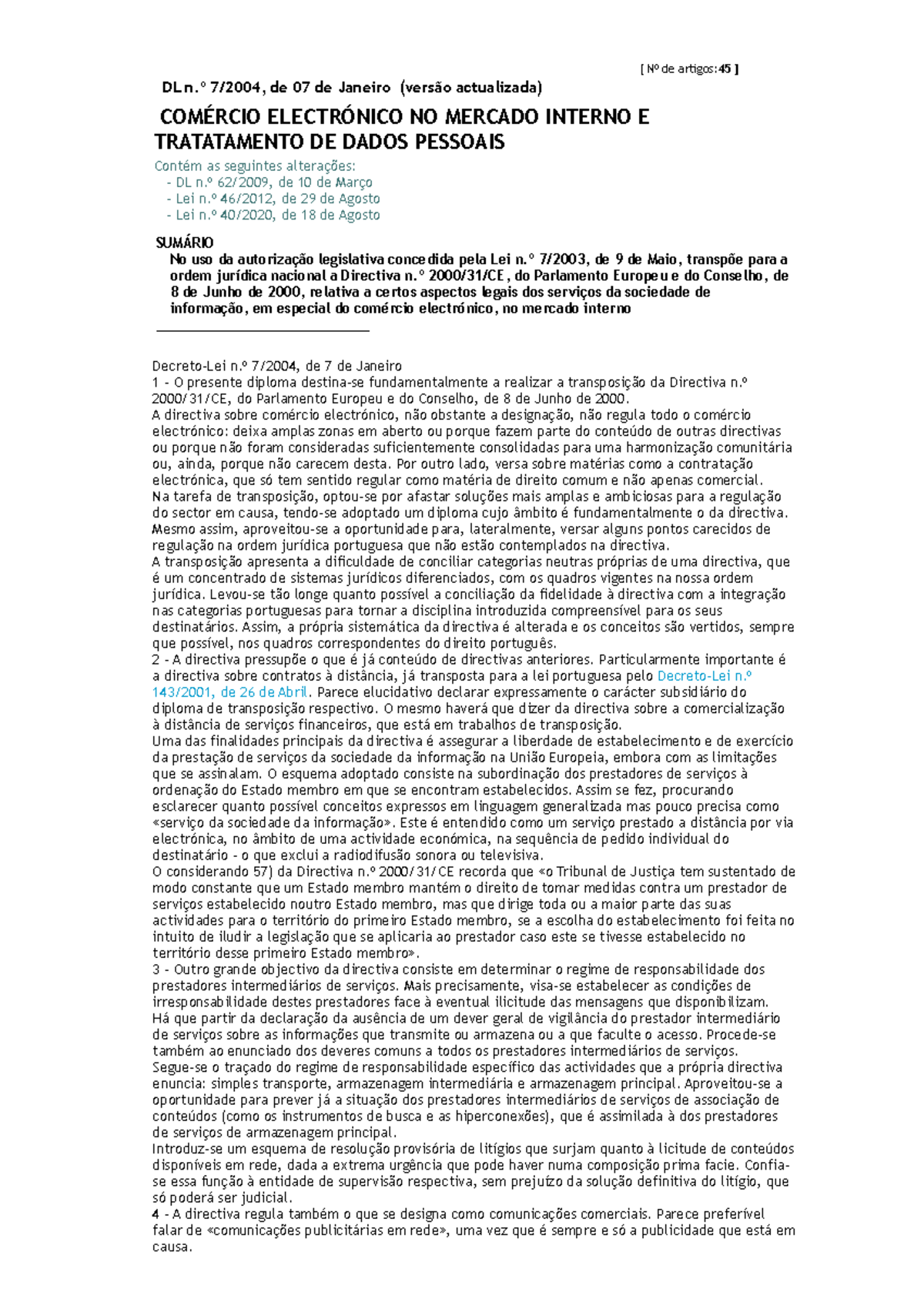 DL n.º 7 2004 , de 07 de Janeiro - comércio eletrónico - [ Nº de ...