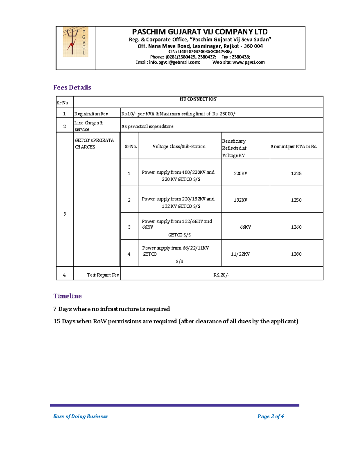 Charges for HT - Ease of Doing Business Page 3 of 4 Fees Details Sr. HT ...