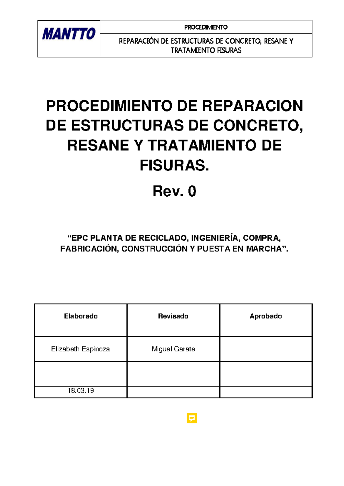650465434 Procedimiento de Resane y Tratamiento de Fisuras Rev 0 ...