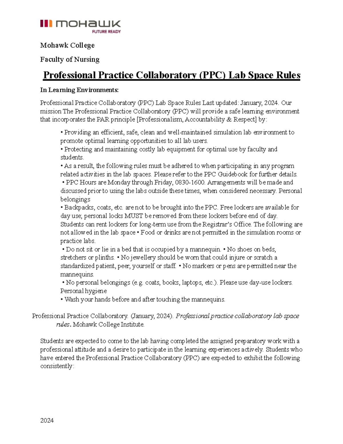 PPC+Code+of+Conduct+W24 - 2024 Mohawk College Faculty of Nursing ...