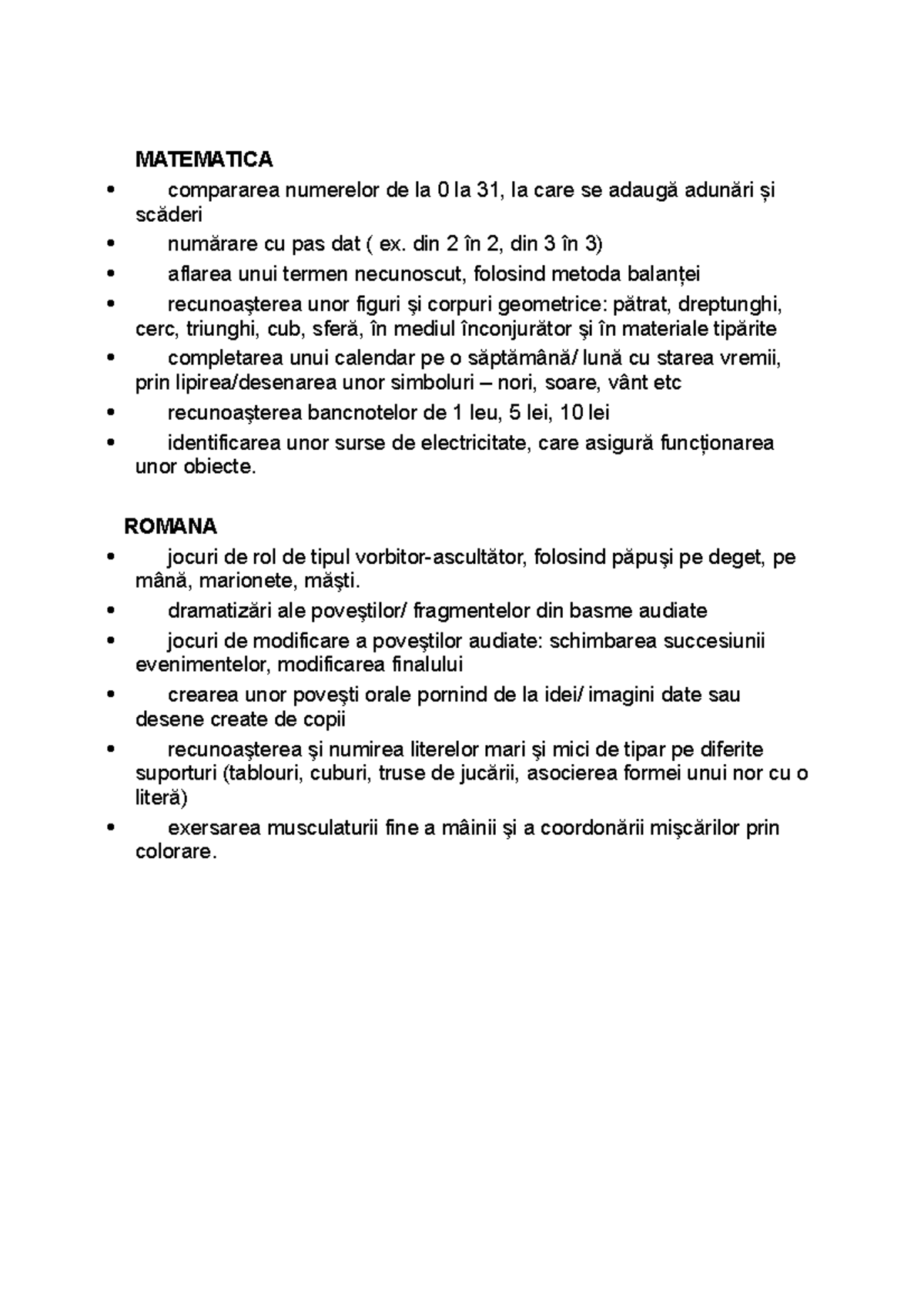 Progarma clasa 0 - MATEMATICA compararea numerelor de la 0 la 31, la ...