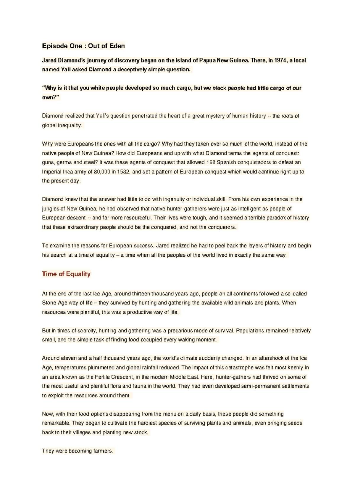 J. Diamond - Episode 1 - dfghjk - Episode One : Out of Eden Jared ...