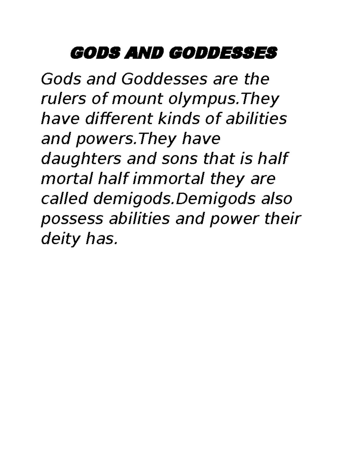 greek mythology god and goddesses (literature 02) - GODS AND GODDESSES ...